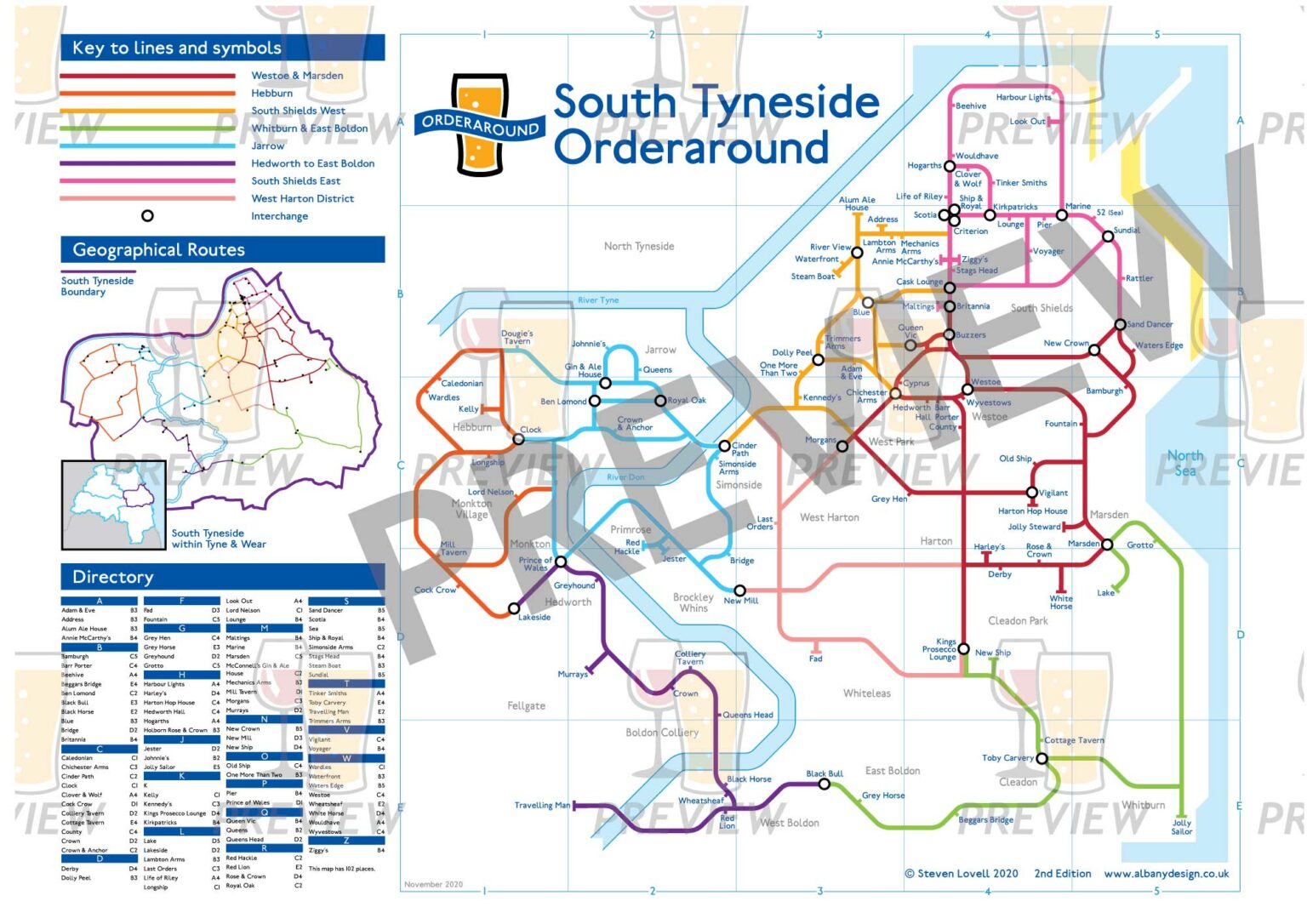 London Underground-style pub map: South Tyneside, UK – Prints With ...