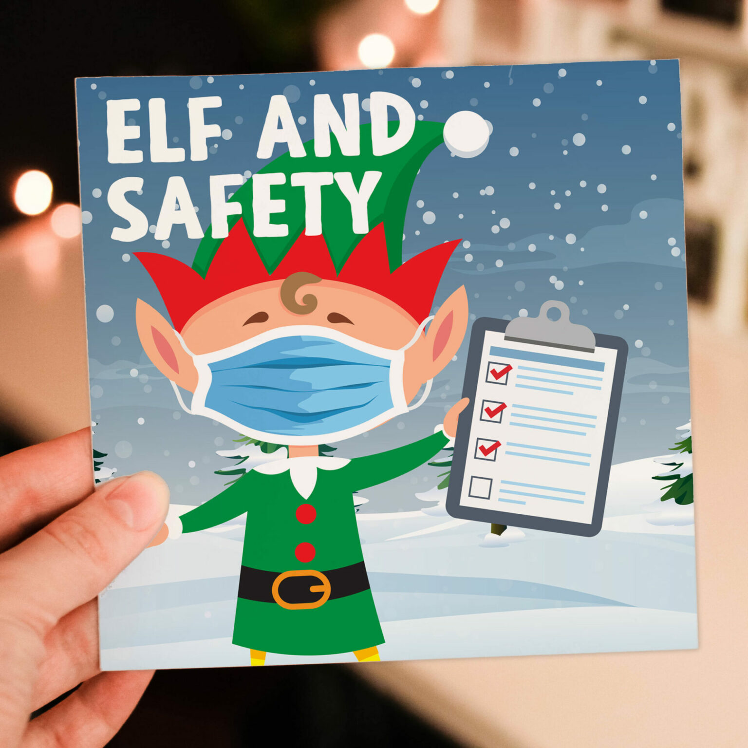 Elf and safety clipboard Christmas card – Prints With Personality