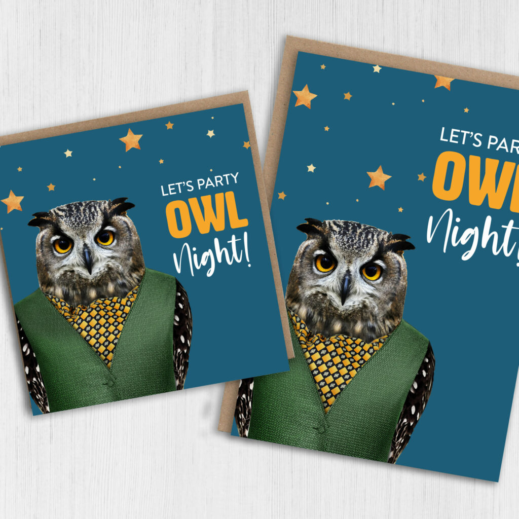 Owl birthday, congratulations card: Party owl night (Animalyser ...