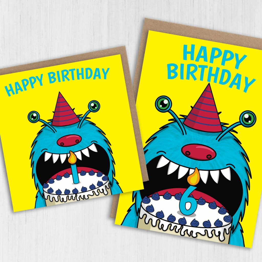 Age child’s monster birthday card for ages 1-6 – Prints With Personality