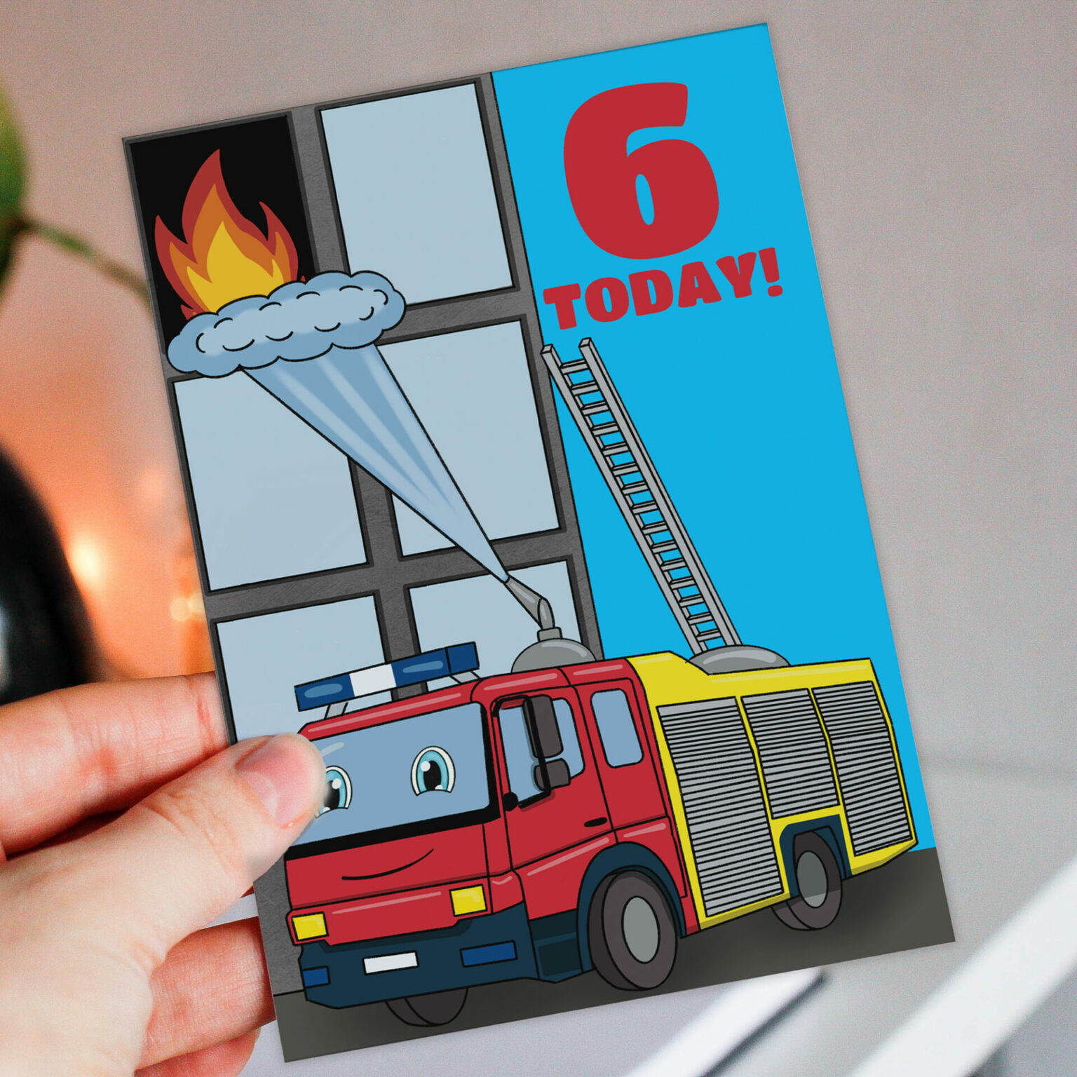 Fire engine kids age birthday card – Prints With Personality