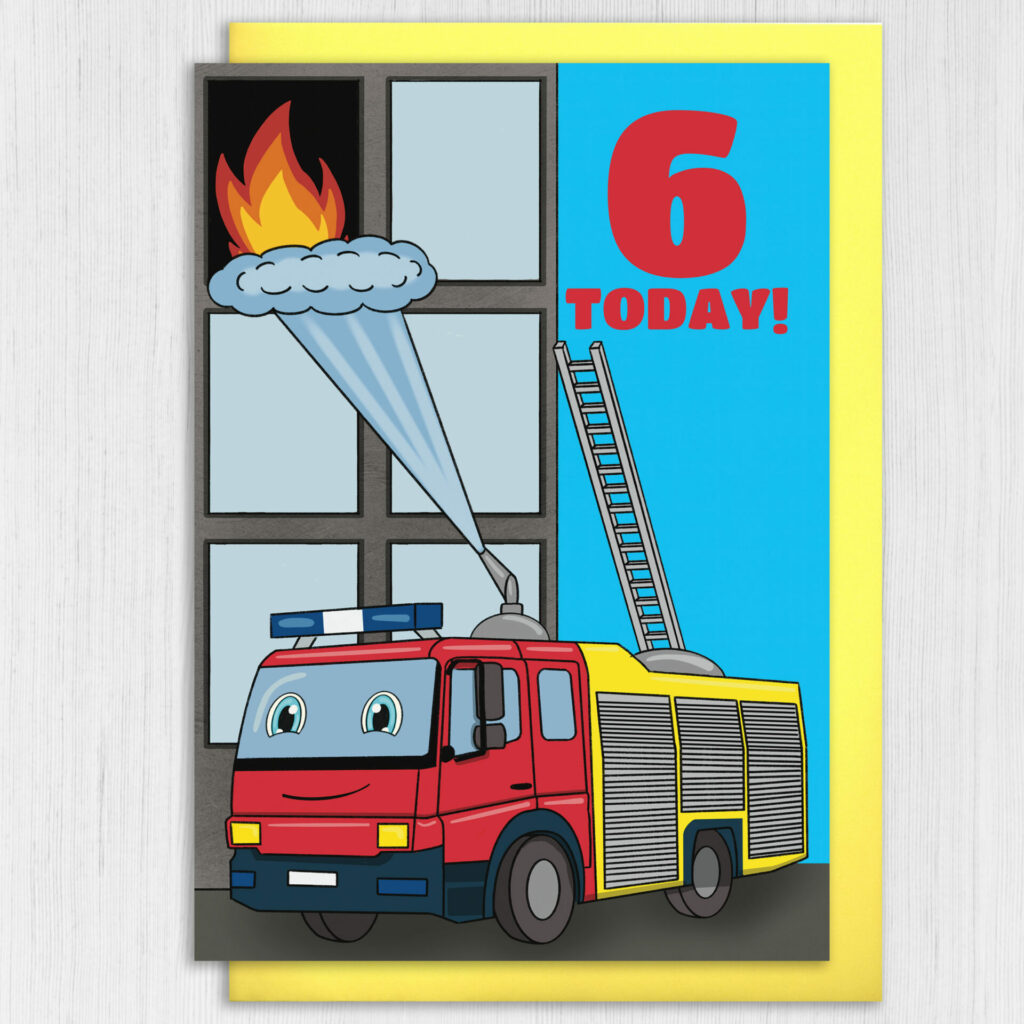 Fire engine kids age birthday card – Prints With Personality