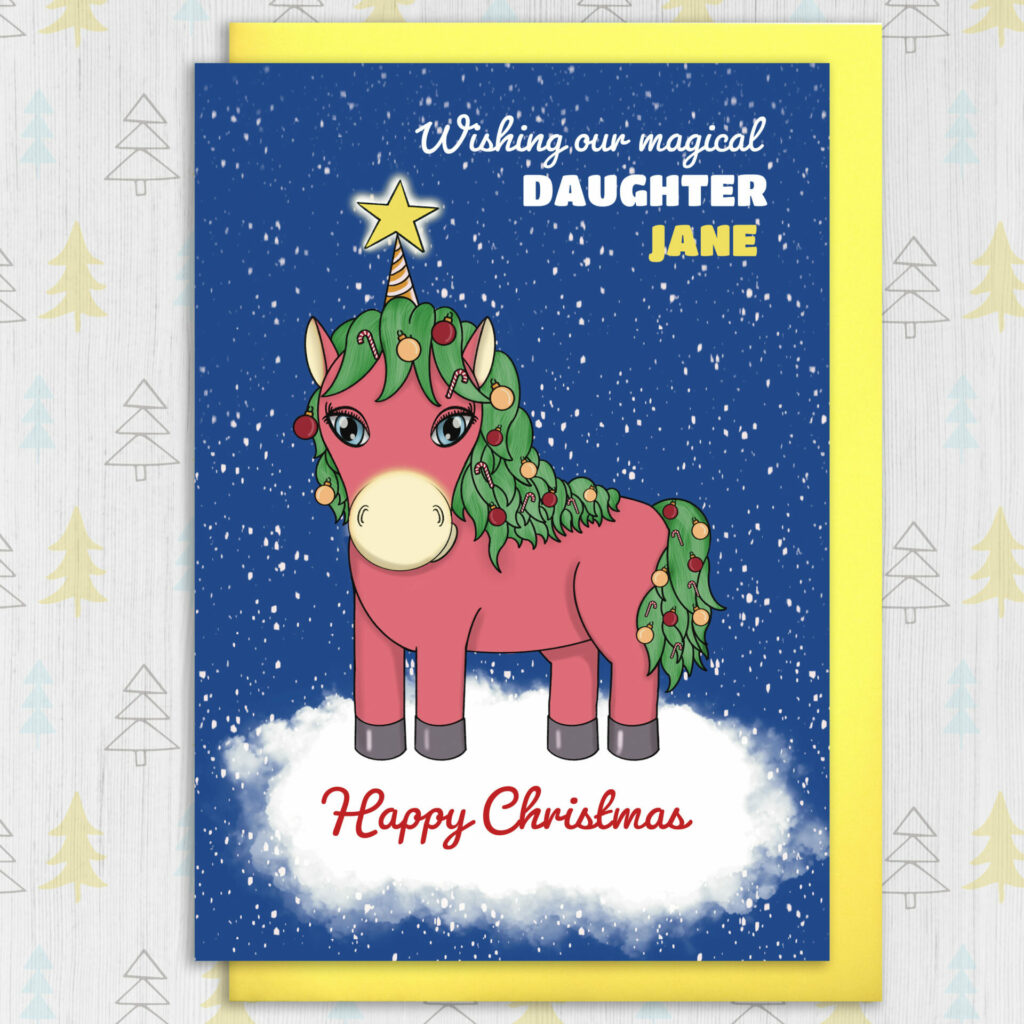 Personalised unicorn Christmas, holidays card: Wishing our magical ...