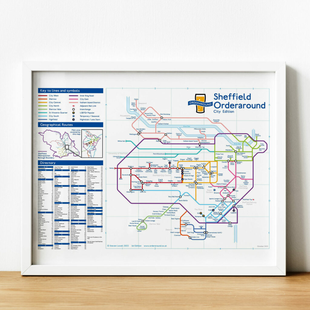 London Underground-style pub map: Sheffield City, South Yorkshire, UK ...