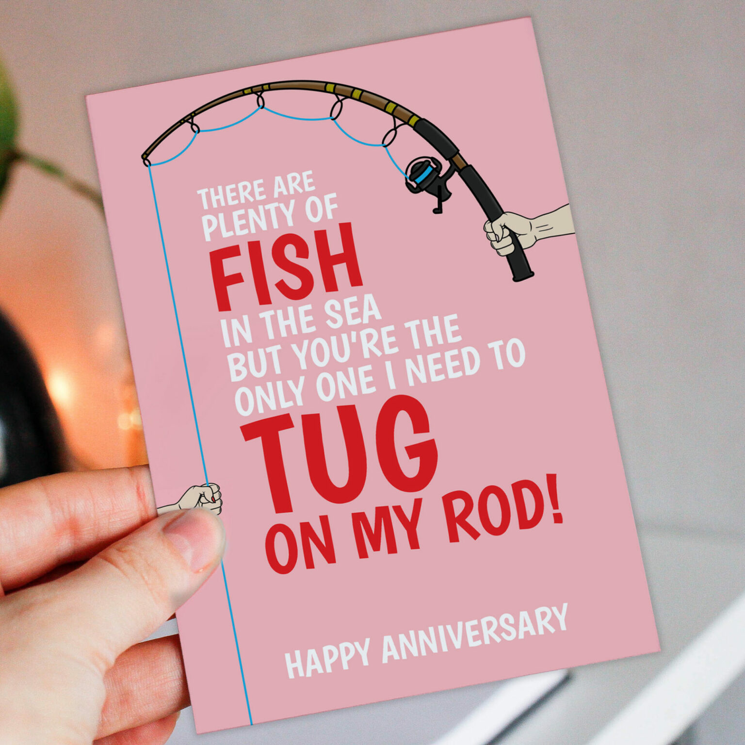 Funny, rude fishing anniversary card: Tug on my, your rod – Prints With ...