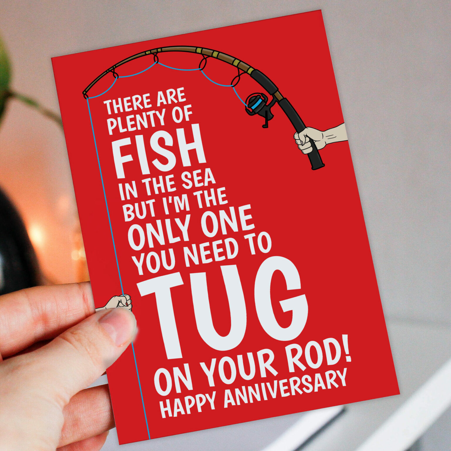 Funny, rude fishing anniversary card: Tug on my, your rod – Prints With ...